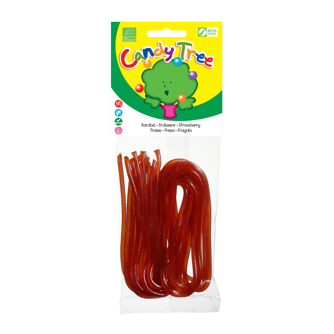 Provázky s příchutí jahod 75 g BIO CANDY TREE – Living Econic